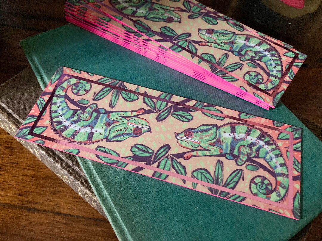 Funky Chameleon Bookmark (148x52mm) - Pink Foiled With Fluorescent ...