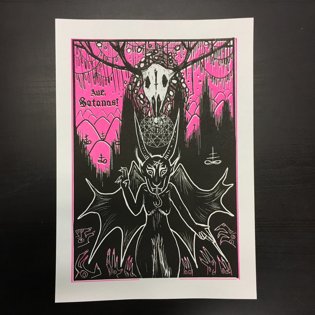 Limited Edition Neon Pink Satanic Risograph Print Occult Riso Halloween ...