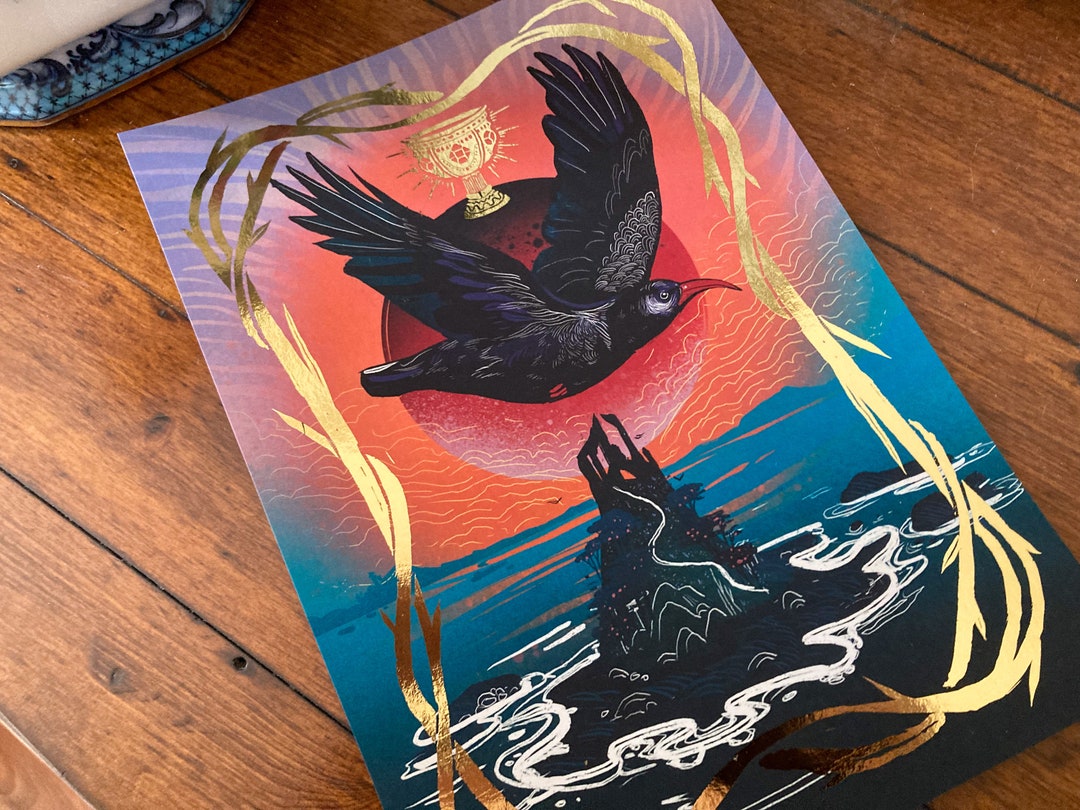 King Arthur’s Chough A4 Art Print (8.3x11.7 Inches)with Gold Foiled ...