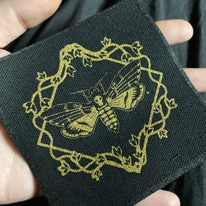 Deaths Head Hawkmoth- Gold Screen Print Fabric Patch 10x10cm- Goth ...