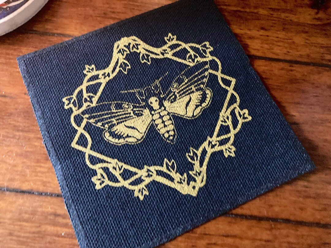 Deaths Head Hawkmoth- Gold Screen Print Fabric Patch 10x10cm- Goth ...