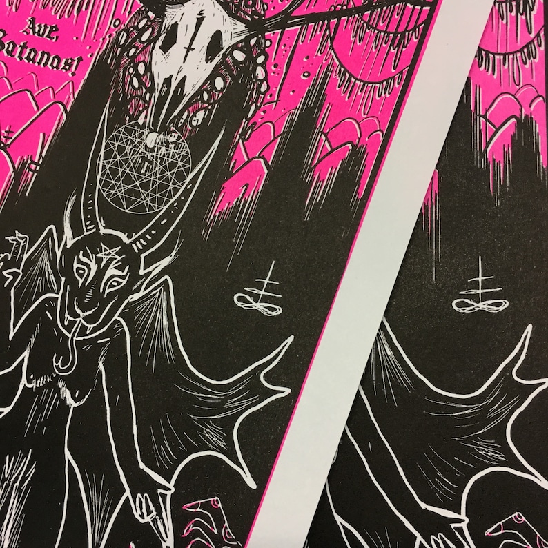 Limited Edition Neon Pink Satanic Risograph Print Occult Riso | Etsy UK