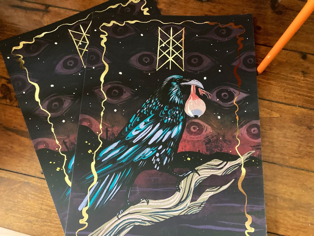 The Raven- Deluxe Gold Foil A4 Art Print (8x11 Inches) Esoteric, Odin ...
