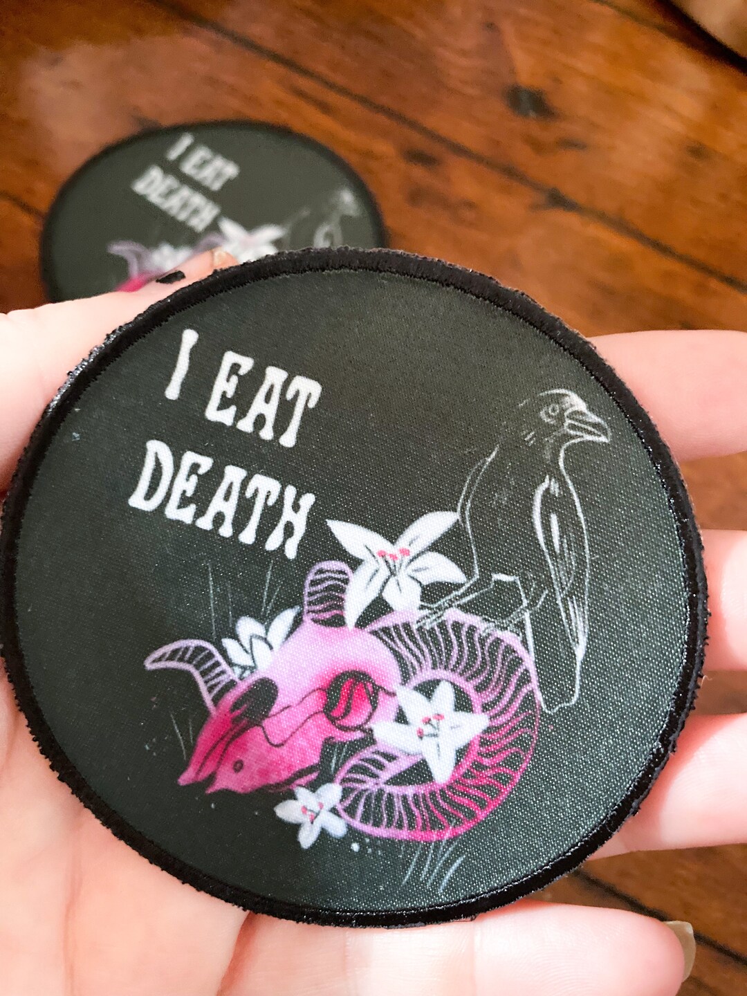 I Eat Death- Iron on Patch 8x8cm Circular- Goth, Skull, Punk, Occult ...