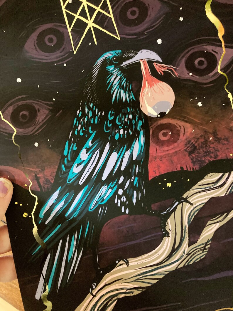 The Raven- Deluxe Gold Foil A4 Art Print (8x11 Inches) Esoteric, Odin ...