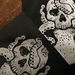 Ocean Bounty- 20cm Back Patch Silver Screen Print Fabric - Goth, Octopus Lover Gift, Punk ...