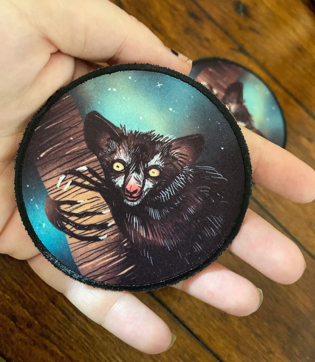 Aye-aye - Iron on Patch 8x8cm Circular- Lemur Lover Gift, Punk, Cute ...