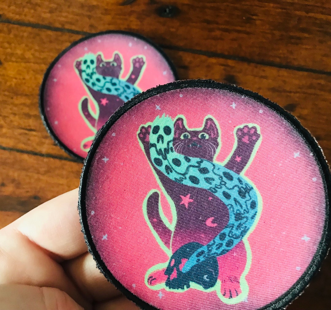 Cat Sith Iron on Patch 8x8cm Circular Goth, Cat Lover Gift, Punk ...