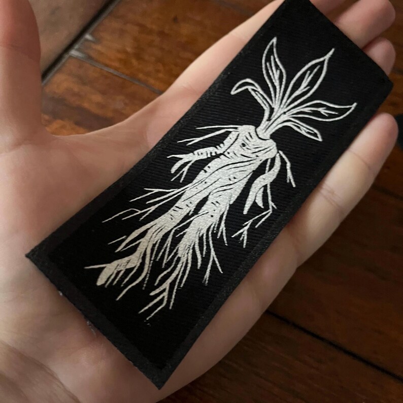 Mandragora White Screen Print Fabric Patch 13x5 Cm- Goth, Mandrake Root ...