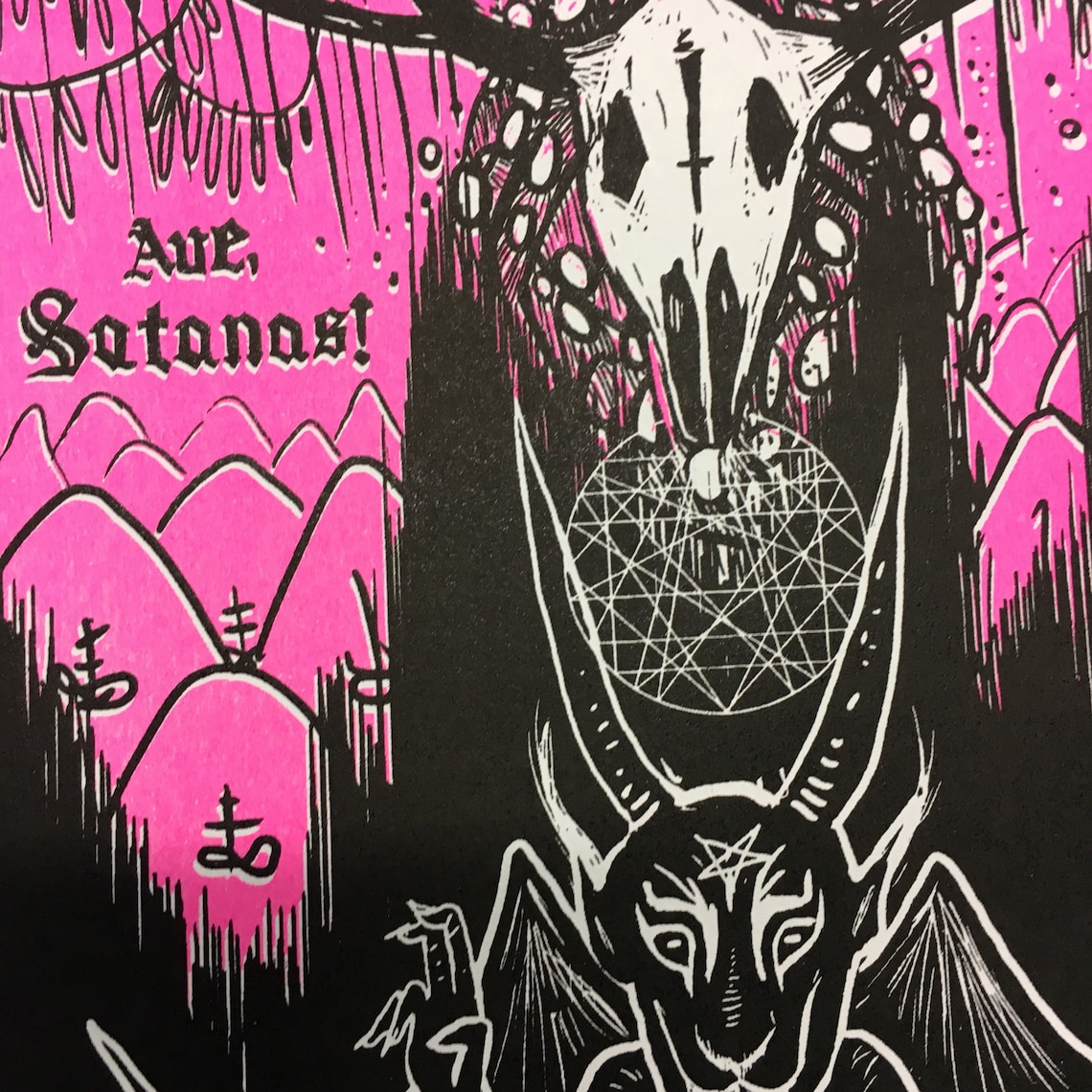 Limited edition Neon pink satanic risograph print occult riso | Etsy
