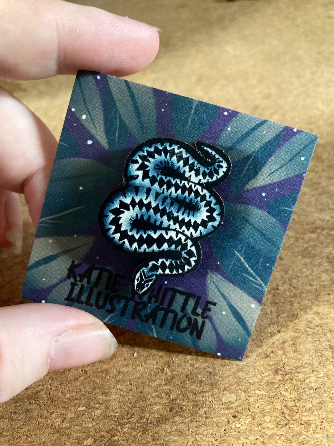 Black Adder Pin 30mm Wooden Pin Badge With Rubber Clutch, Snake Lover ...