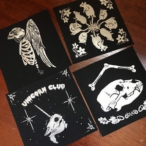 Rat King- Silver Screen Print Fabric Patch 8x8cm- Goth, Rat Lover Gift ...