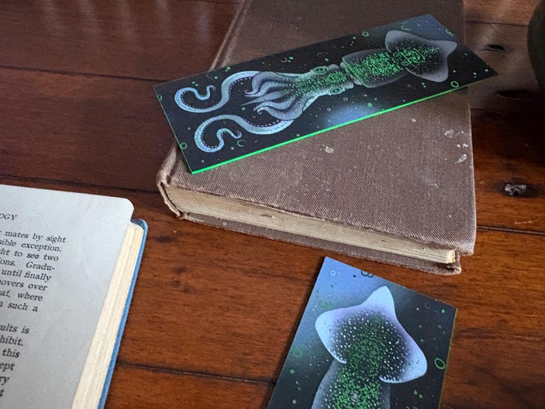 Green Firefly Squid Bookmark (148x 52cm) Green Painted Edges, Gothic ...