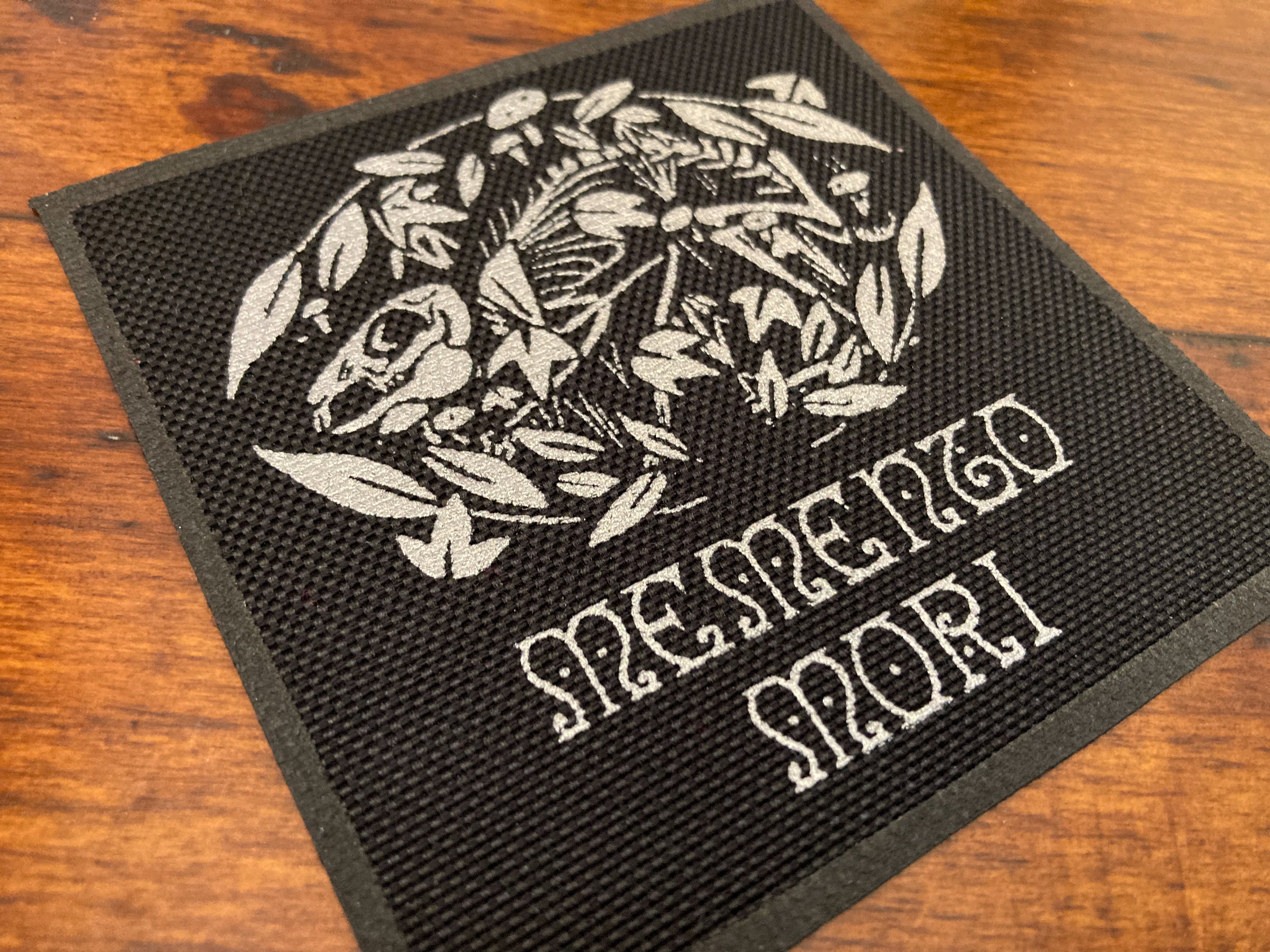 Memento Mori - Silver Screen Print Fabric Patch 10cm- Goth, Rabbit ...