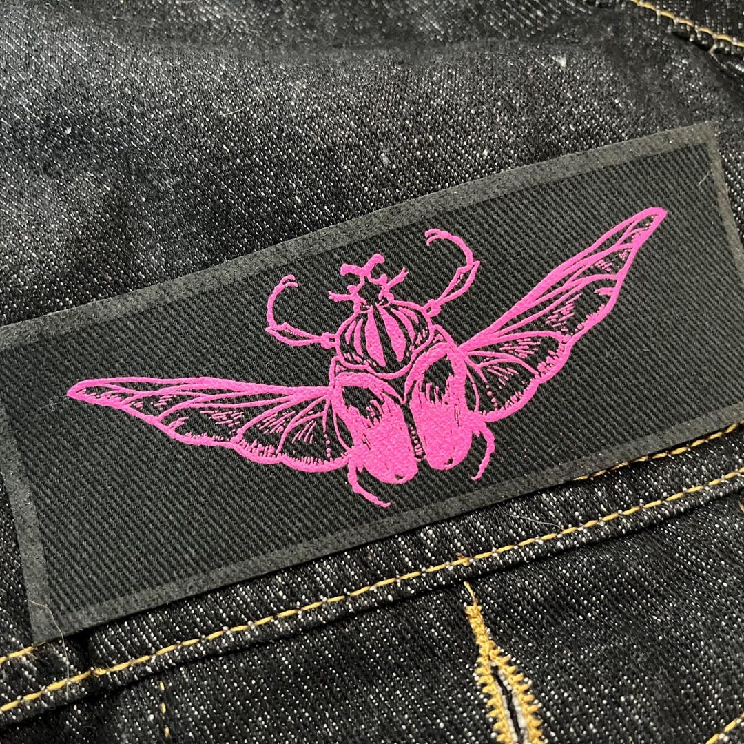 Goliath Beetle Bright Pink Screen Print Fabric Patch 13x5 Cm- Goth ...