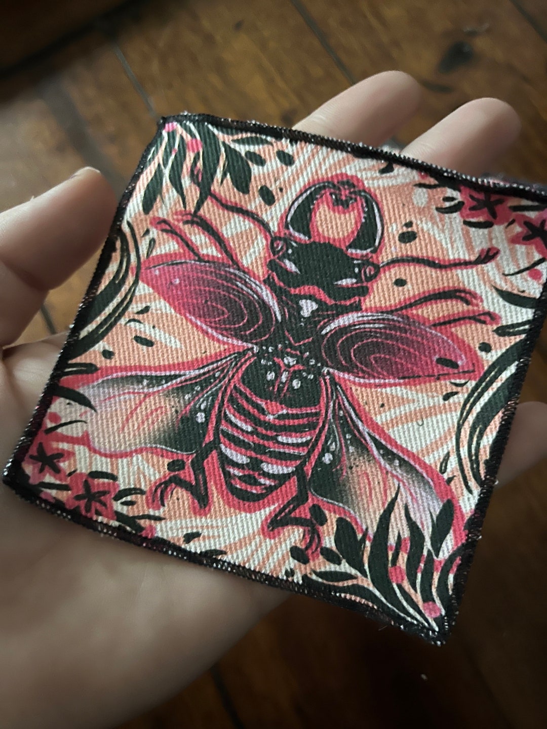 Pink Goliath Beetle- 10x10 Denim Patch- Psychedelic Patches, Finished ...