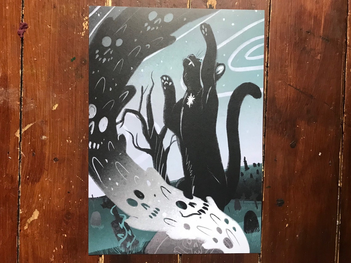 Cat Sìth art print 2 sizes Scottish folklore black cat | Etsy