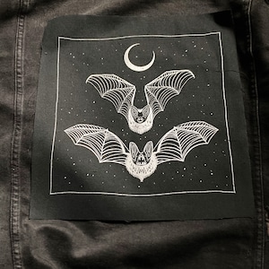 Midnight Bats Silver Screen Print Back Patch - Goth, Punk, Skull ...