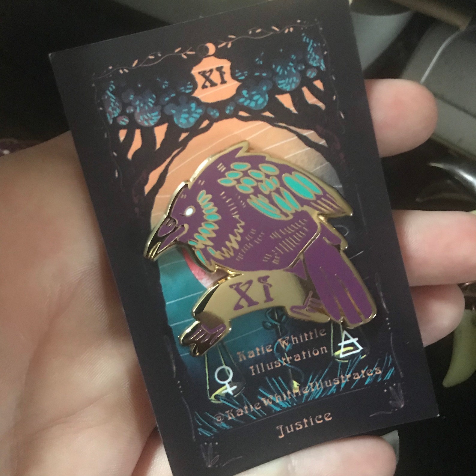 Justice Crow Hard Enamel Pin- Tarot Pin, Gold Hard Enamel, Double Post ...