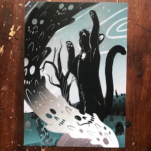 Cat Sìth Art Print (2 Sizes) Scottish Folklore, Black Cat, Witches ...