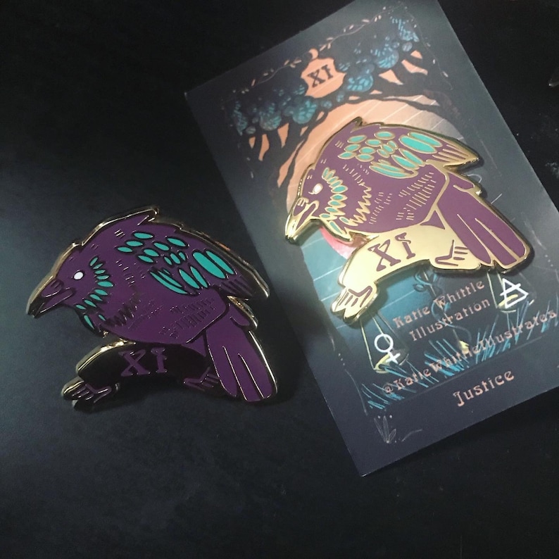Justice Crow Hard Enamel Pin- Tarot Pin, Gold Hard Enamel, Double Post ...
