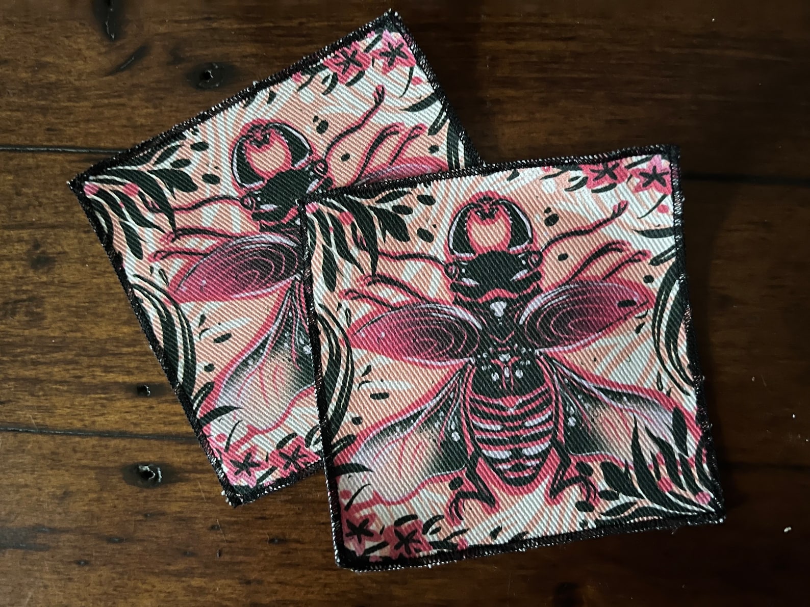 Pink Goliath Beetle- 10x10 Denim Patch- Psychedelic Patches, Finished ...