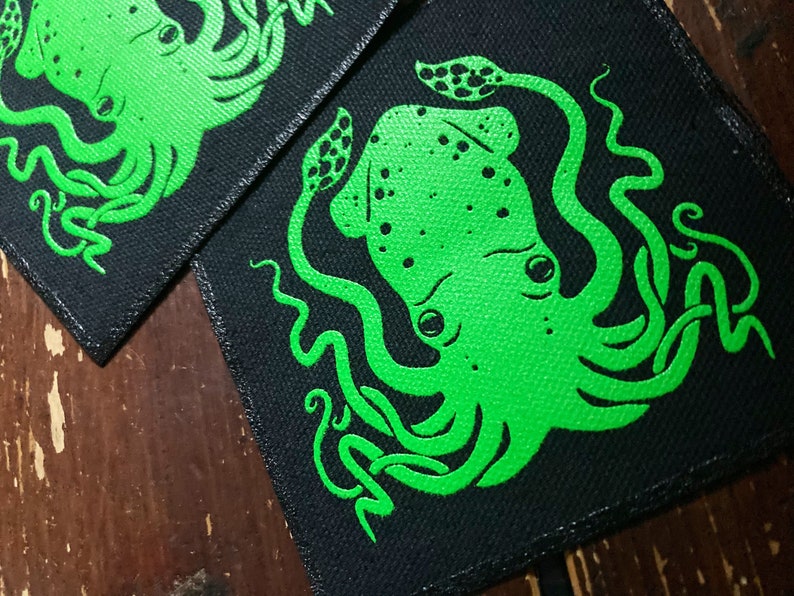The Kraken Green Screen Print Fabric Patch 8x8cm Squid Lover - Etsy