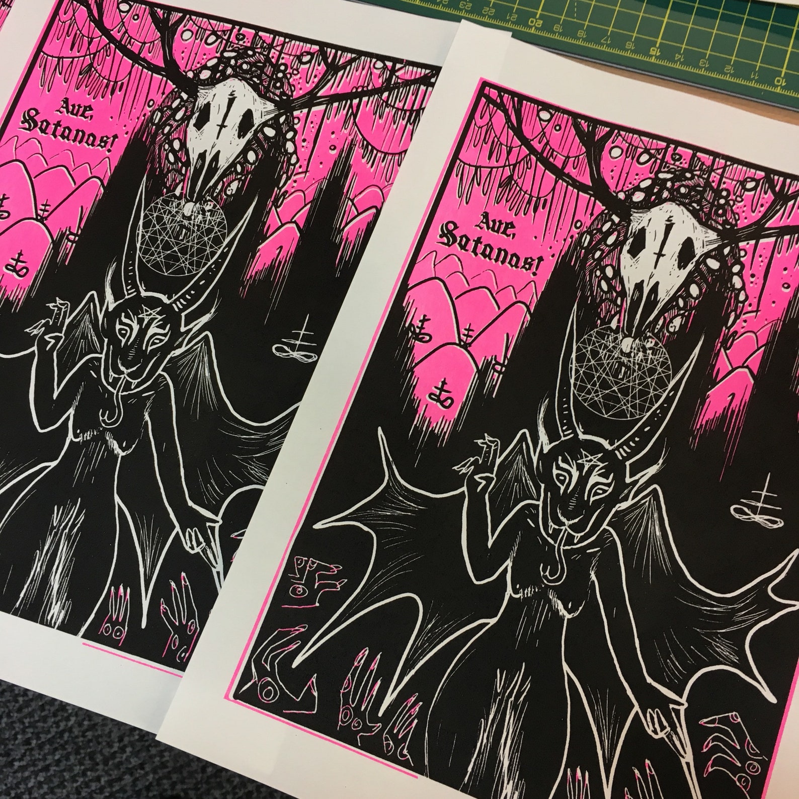 Limited Edition Neon Pink Satanic Risograph Print Occult Riso - Etsy
