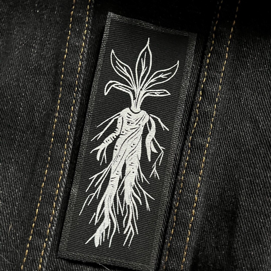 Mandragora White Screen Print Fabric Patch 13x5 Cm- Goth, Mandrake Root ...