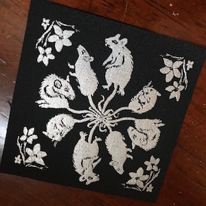 Rat King- Silver Screen Print Fabric Patch 8x8cm- Goth, Rat Lover Gift ...