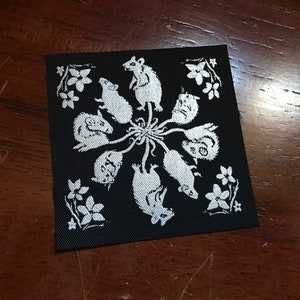 Rat King- Silver Screen Print Fabric Patch 8x8cm- Goth, Rat Lover Gift ...