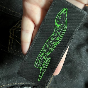 That’s a Moray!- Green Eel Screen Print Fabric Patch 13x5 Cm- Goth ...