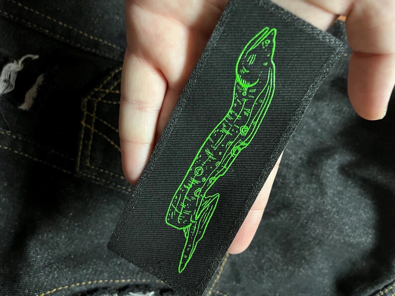 That’s a Moray!- Green Eel Screen Print Fabric Patch 13x5 Cm- Goth ...