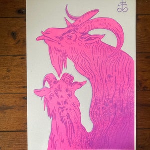 Neon Goats A4 Risograph Print, Art Print, Goat Lover Gift, Pink ...