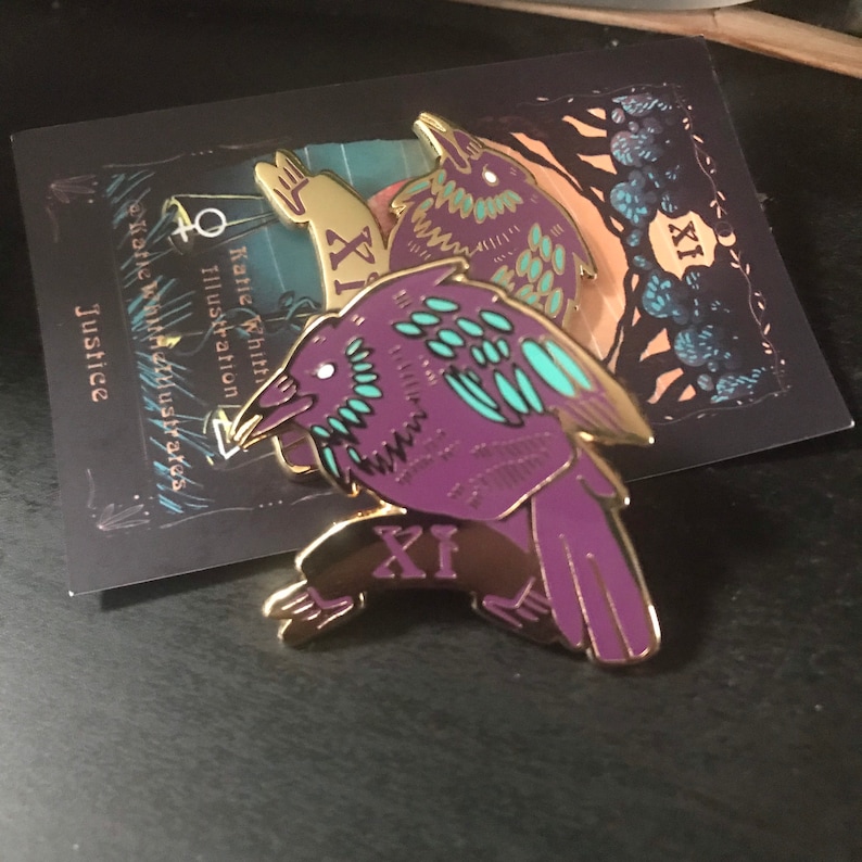 Justice Crow Hard Enamel Pin- Tarot Pin, Gold Hard Enamel, Double Post ...