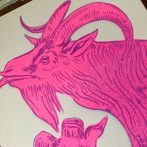 Neon Goats A4 Risograph Print, Art Print, Goat Lover Gift, Pink ...