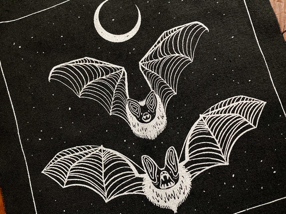 Midnight Bats Silver Screen Print Back Patch - Goth, Punk, Skull ...