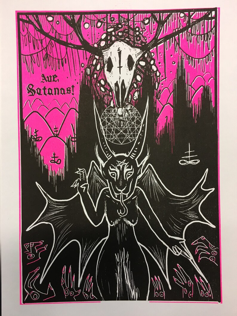 Limited Edition Neon Pink Satanic Risograph Print Occult Riso - Etsy