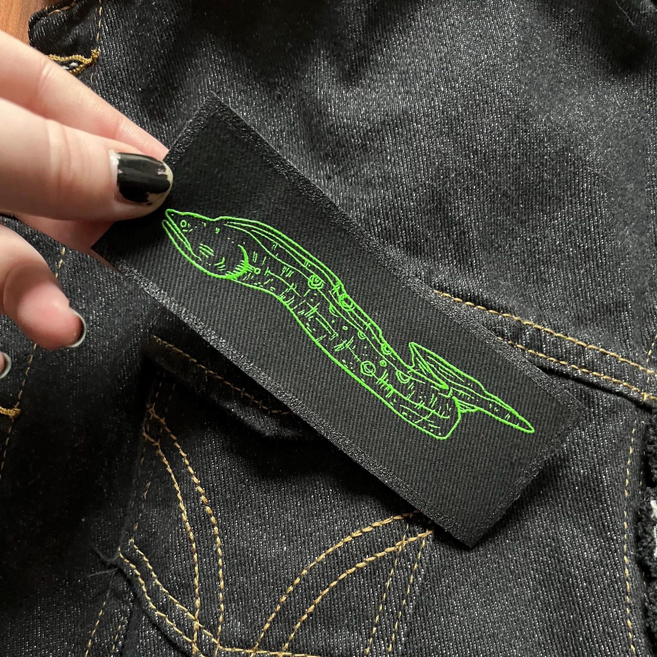 That’s a Moray!- Green Eel Screen Print Fabric Patch 13x5 Cm- Goth ...