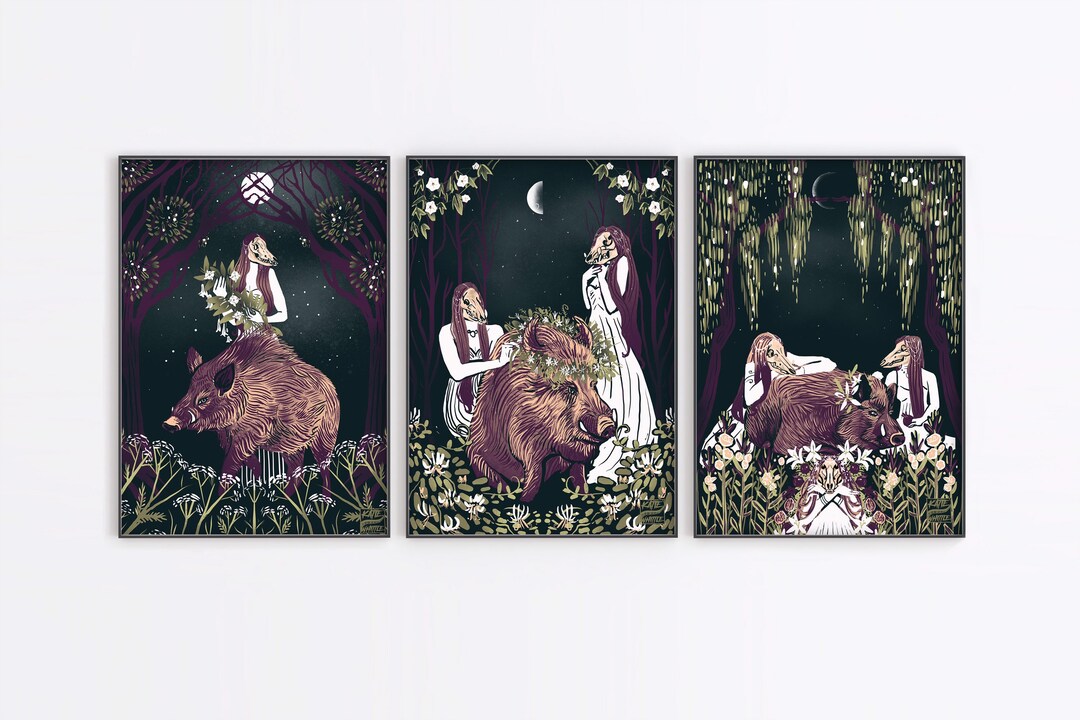 Ritual of the Boar Triptych- 3 Art Prints (2 Sizes) - Witchcraft, Witch ...