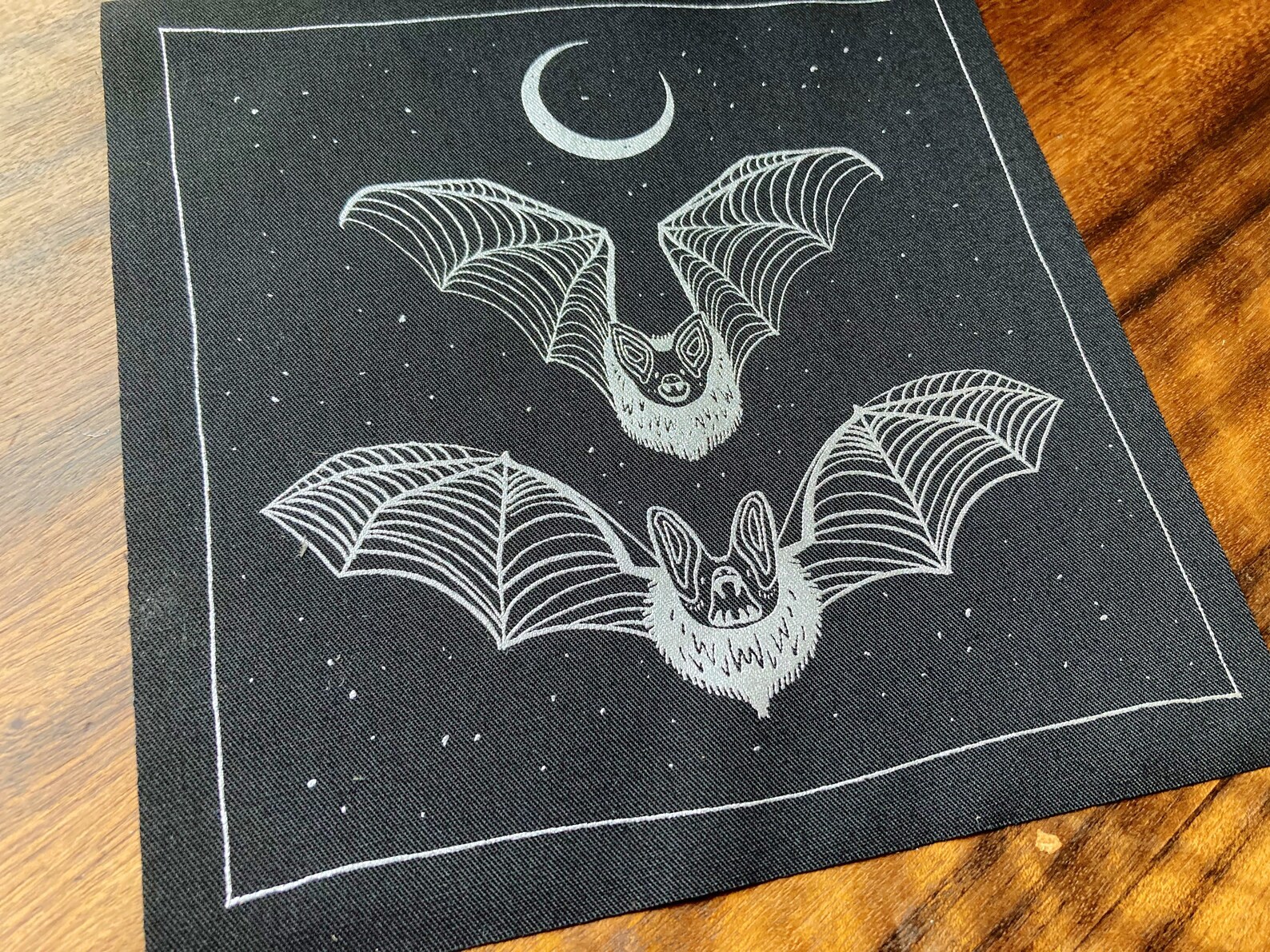 Midnight Bats Silver Screen Print Back Patch - Goth, Punk, Skull ...