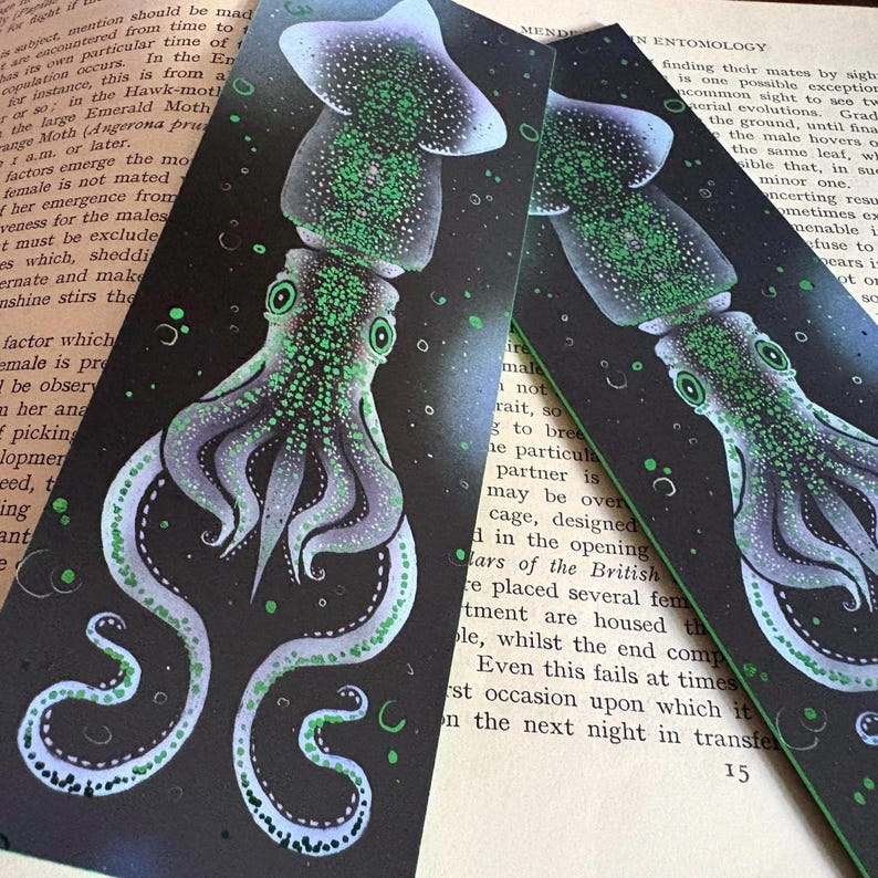 Green Firefly Squid Bookmark (148x 52cm) Green Painted Edges, Gothic ...