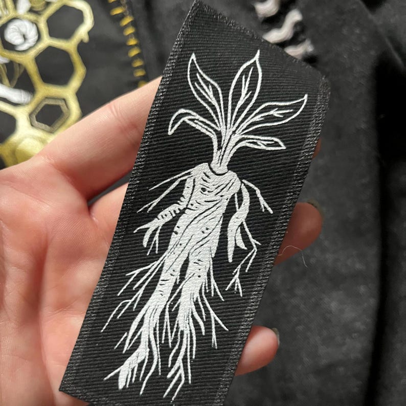 Mandragora White Screen Print Fabric Patch 13x5 Cm- Goth, Mandrake Root ...