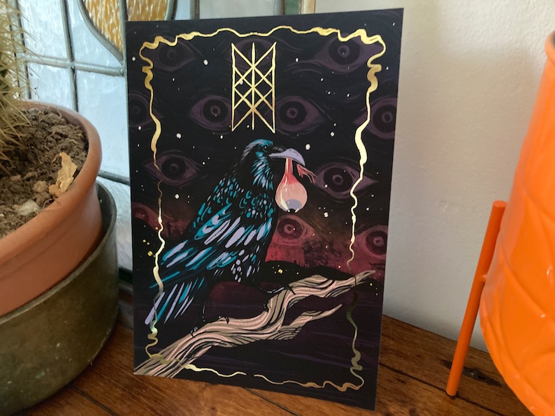 The Raven- Deluxe Gold Foil A4 Art Print (8x11 Inches) Esoteric, Odin ...