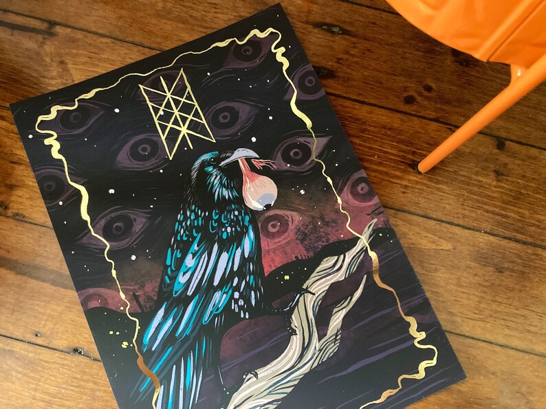 The Raven- Deluxe Gold Foil A4 Art Print (8x11 Inches) Esoteric, Odin ...
