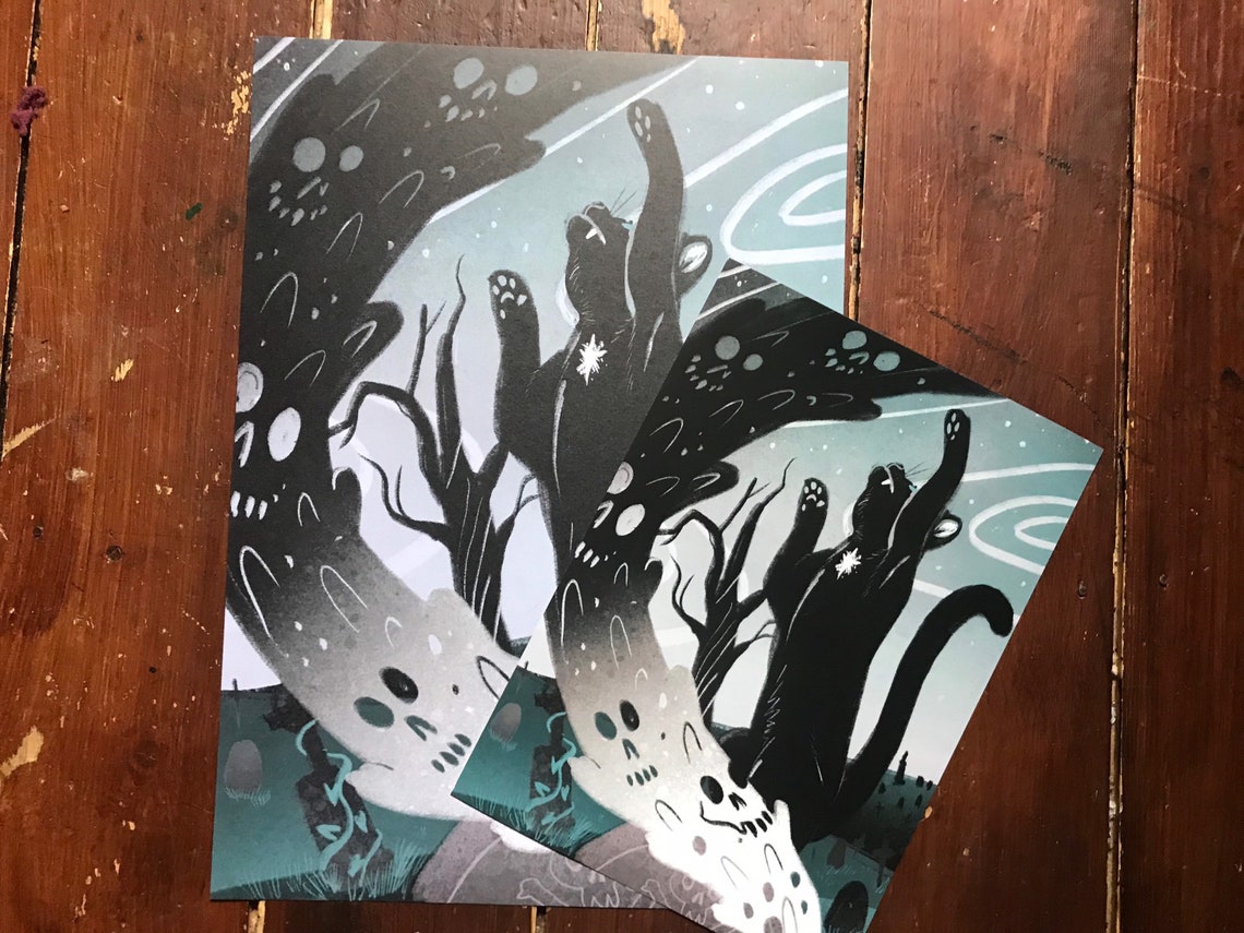 Cat Sìth art print 2 sizes Scottish folklore black cat | Etsy