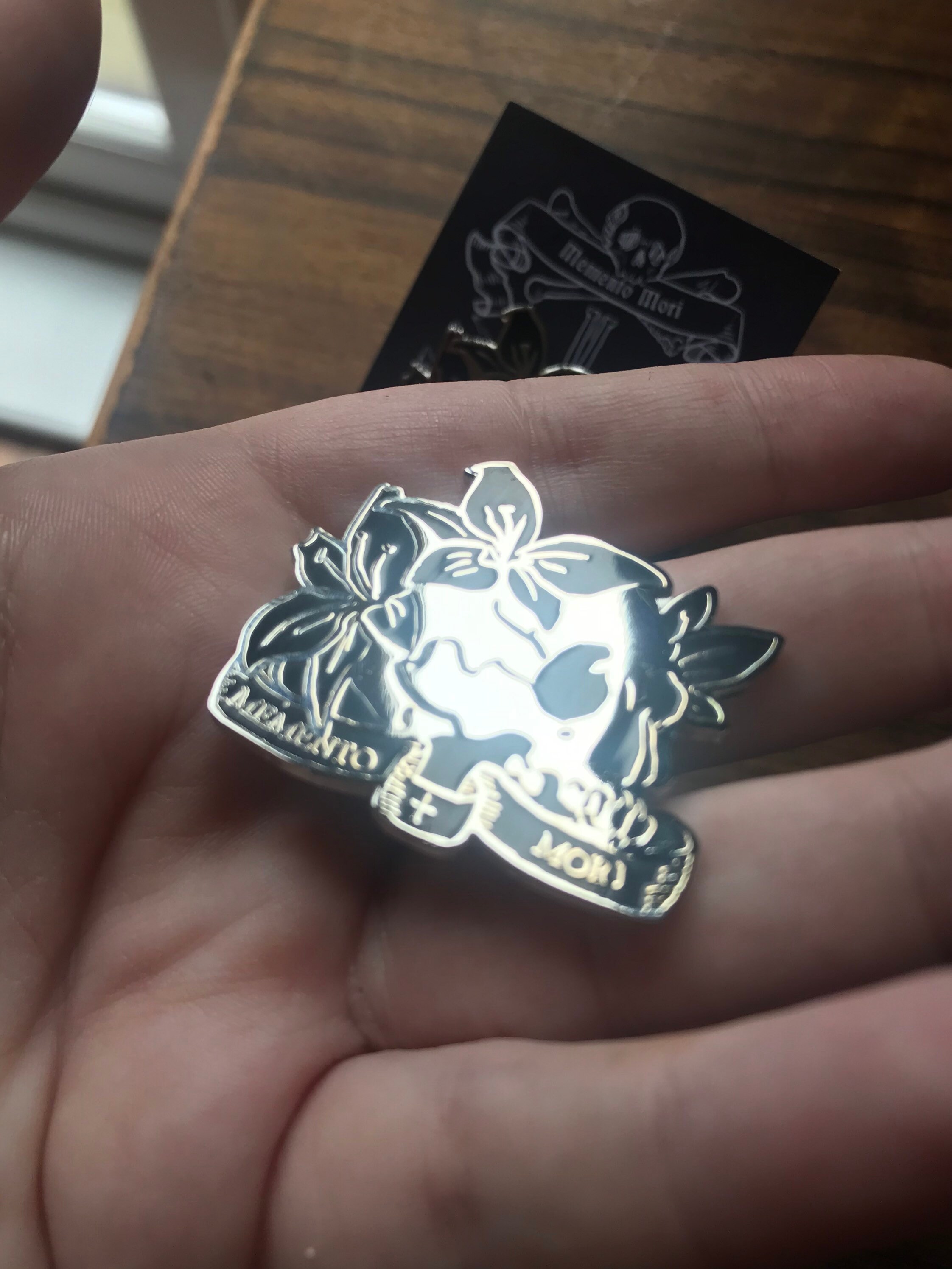 Memento Mori Silver and Black 40mm hard enamel skull pin with | Etsy