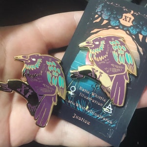 Justice Crow Hard Enamel Pin- Tarot Pin, Gold Hard Enamel, Double Post ...