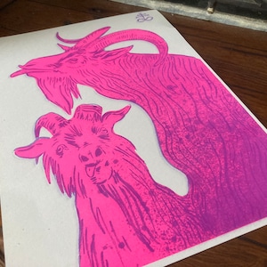 Neon Goats A4 Risograph Print, Art Print, Goat Lover Gift, Pink ...