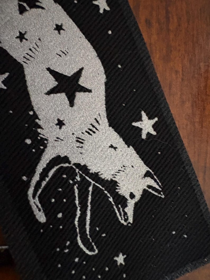Celestial Silver Fox Screen Print Fabric Patch 13x5 Cm- Goth, Punk ...